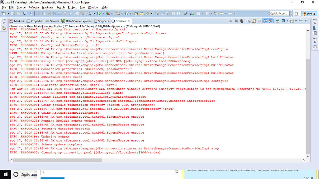 Hibernante conecta mas não cria tabelas no banco - Java - GUJ