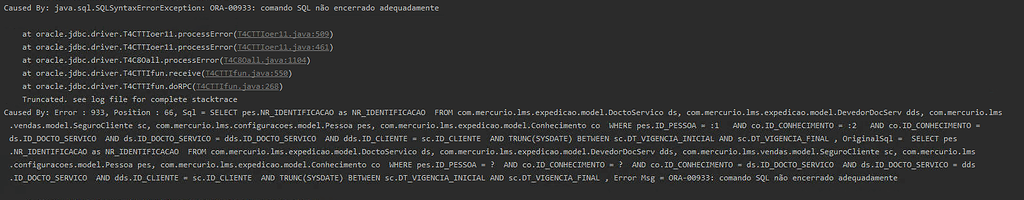 ORACLE Caused By: java.sql.SQLSyntaxErrorException: ORA-00933: comando ... ORACLE Caused By: java.sql.SQLSyntaxErrorException: ORA-00933: comando ...