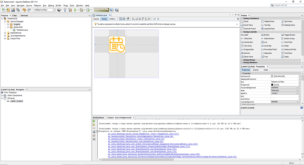 Colocar icone em JLabel jdk 12 NetBeans 11 (NullPointer) - Java - GUJ