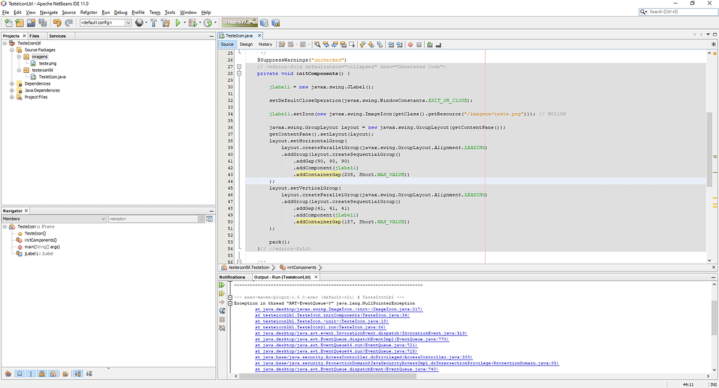 Colocar icone em JLabel jdk 12 NetBeans 11 (NullPointer) - Java - GUJ