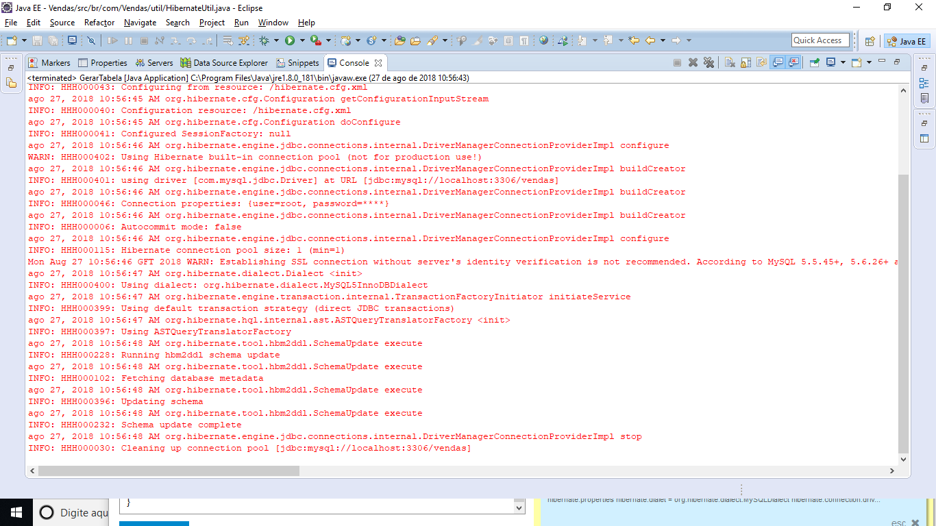 Hibernante conecta mas não cria tabelas no banco - Java - GUJ